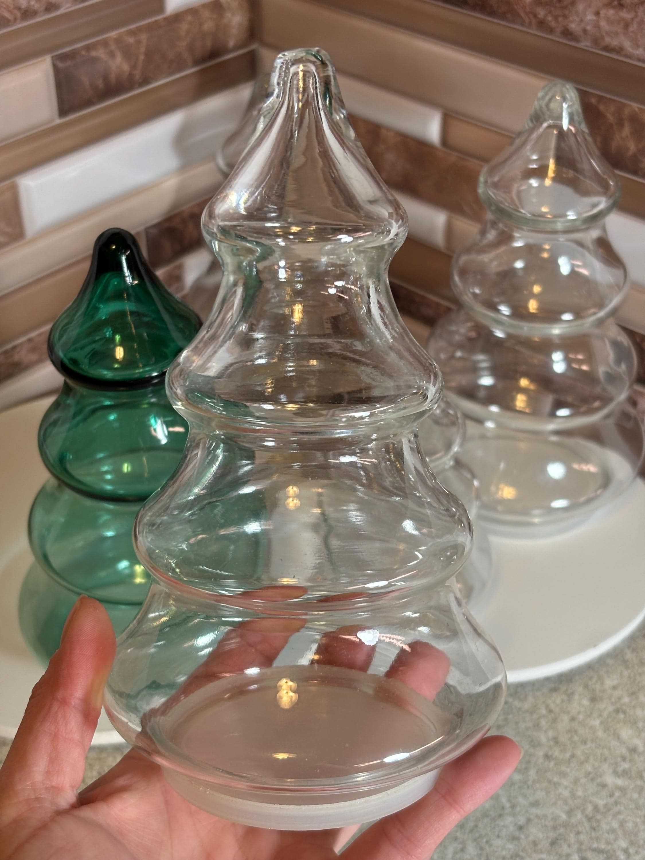 Vintage Christmas Tree Candy Jars With Lids Libbey Crystal Creations ...