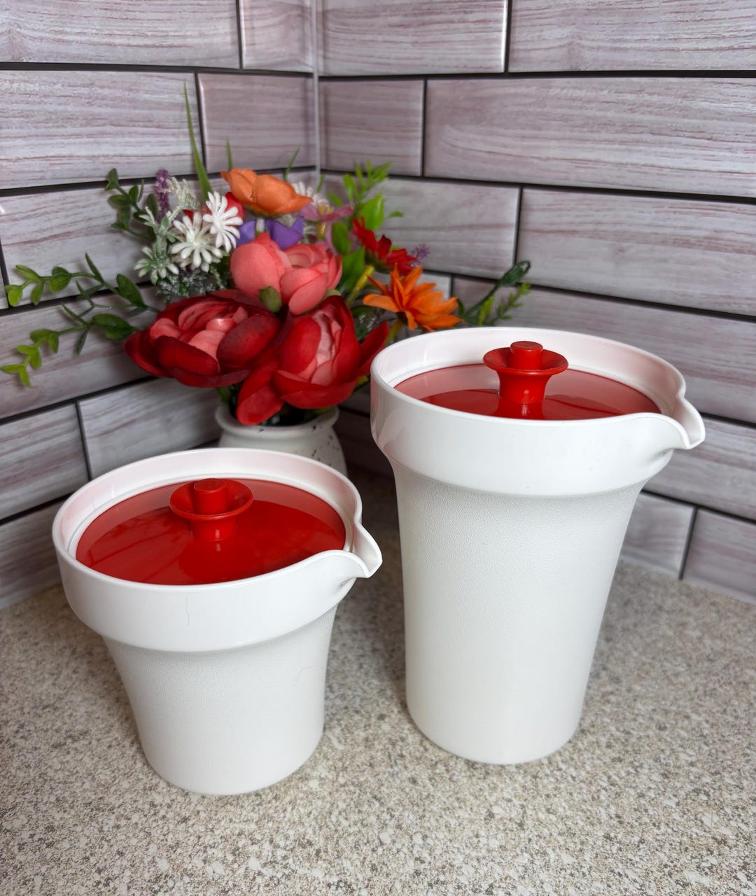 Vintage Tupperware Cream and Sugar Container Set Push N Seal Button ...