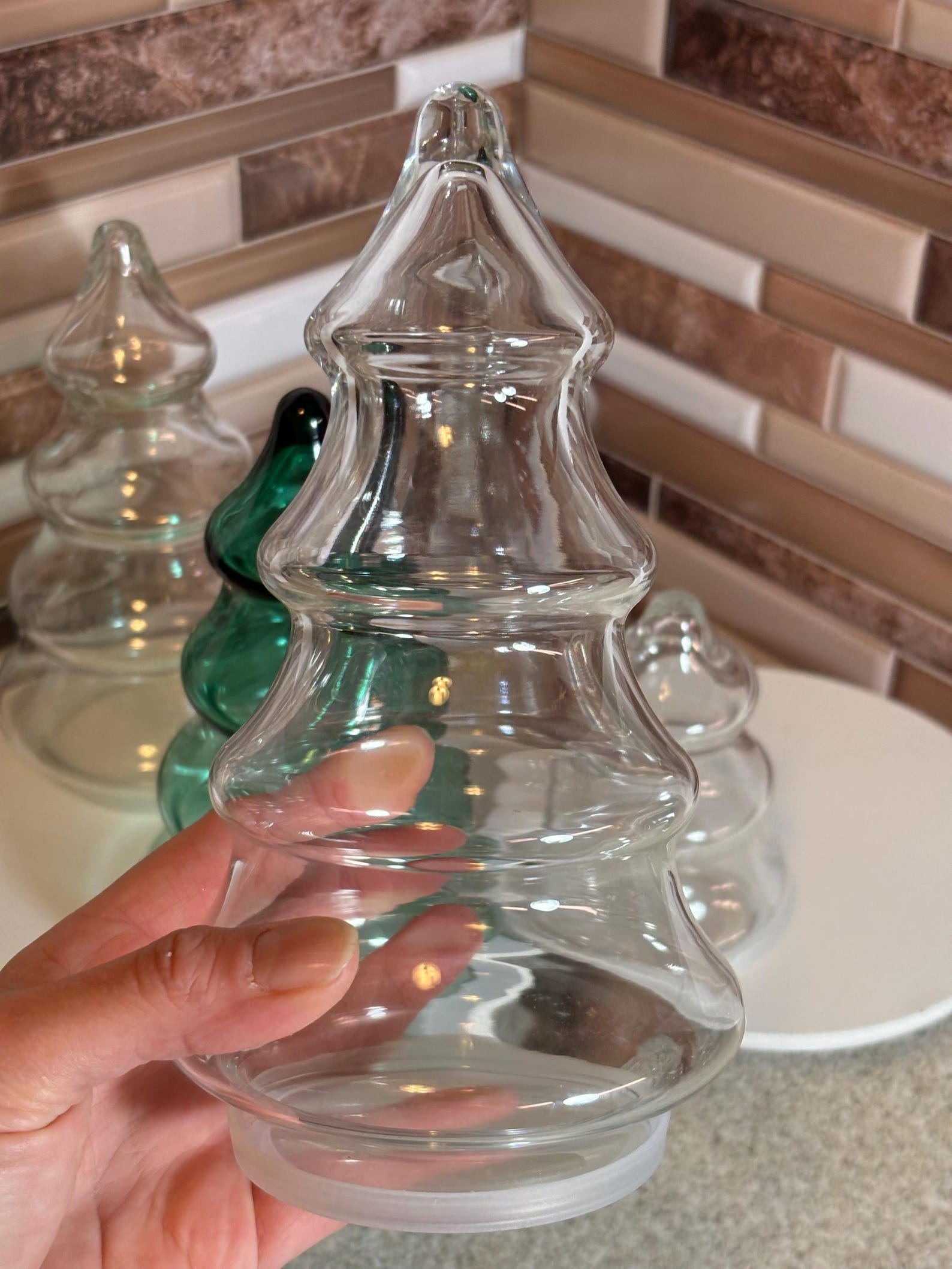 Vintage Christmas Tree Candy Jars With Lids Libbey Crystal Creations ...