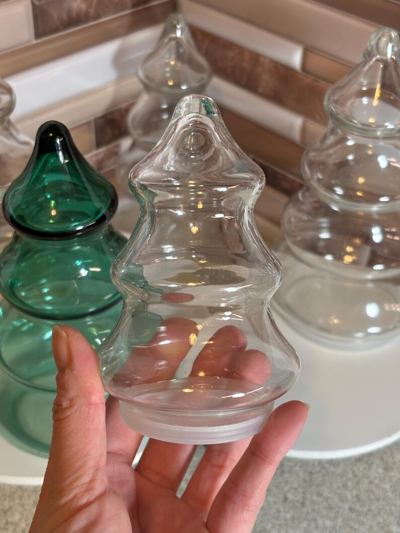 Vintage Christmas Tree Candy Jars With Lids Libbey Crystal Creations ...