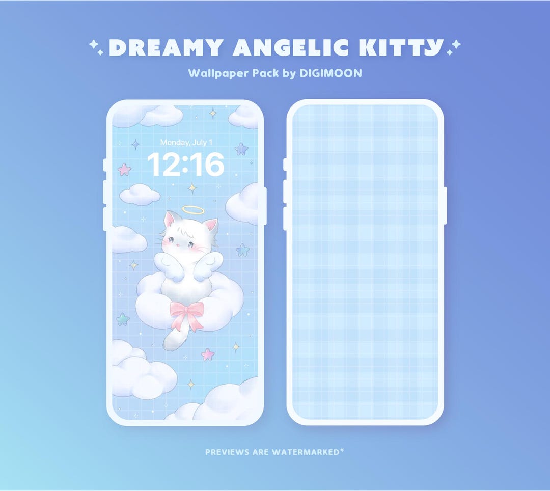 Dreamy Angelic Kitty Lock Screen + Home Screen Wallpaper Set - Etsy