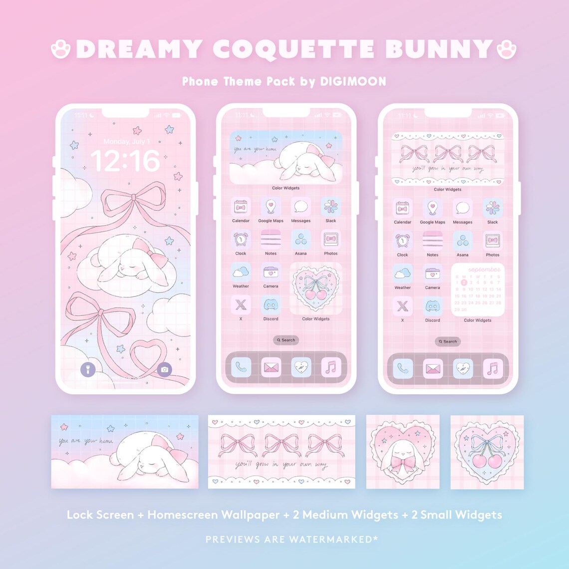 Dreamy Coquette Bunny Theme Pack for Ios / Android - Etsy