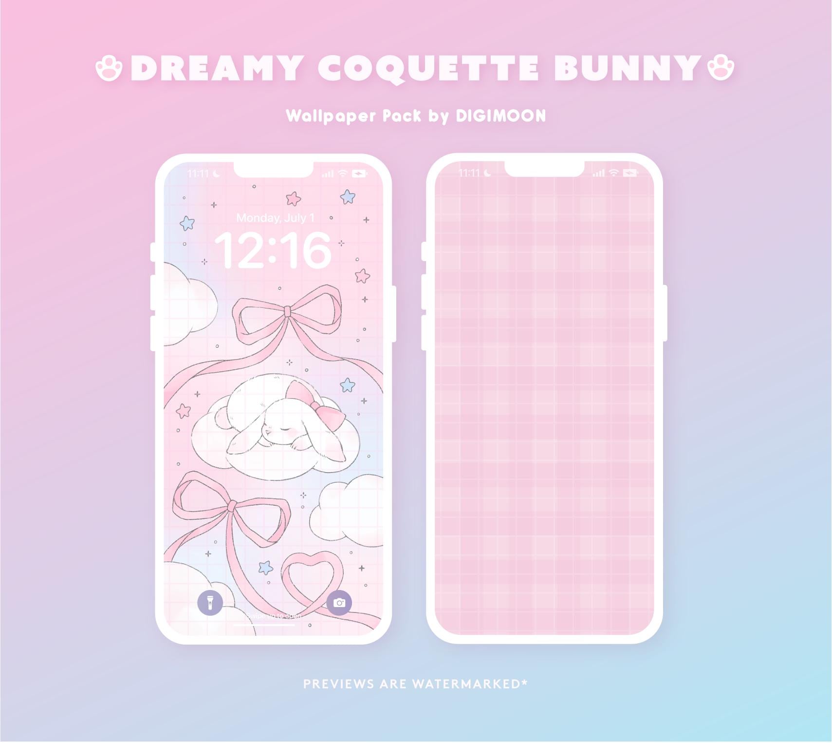 Dreamy Pink Coquette Bunny Lock Screen + Home Screen Wallpaper Set - Etsy