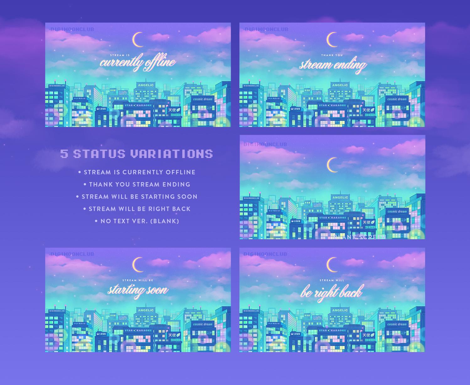 Retro Anime Cityscape Stream Overlay Status Screens – Animated & Static ...