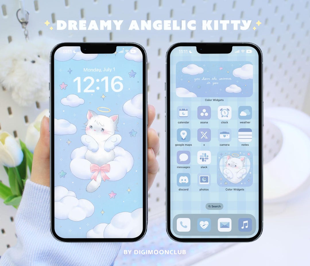Coquette Dreamy Angelic Kitty Theme Pack for Ios / Android - Etsy