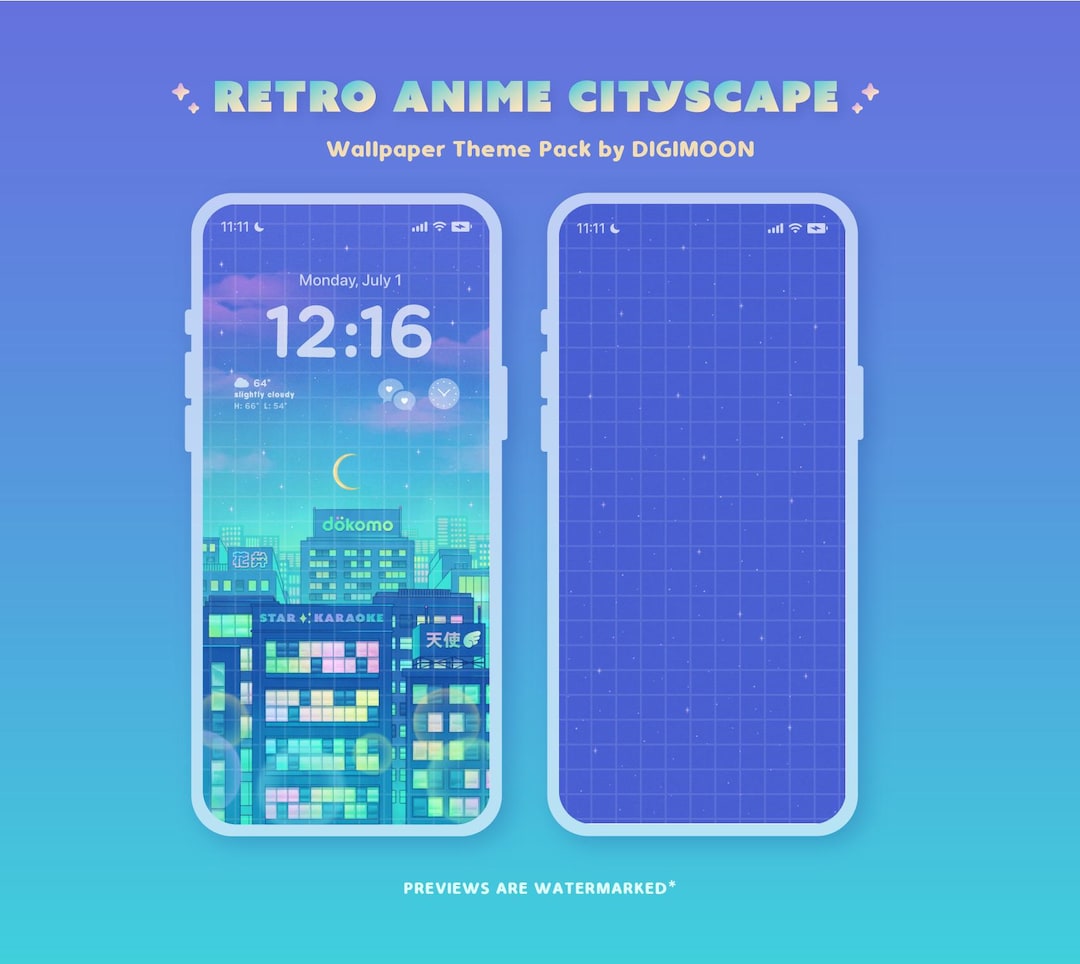 Retro Anime Cityscape Lock Screen + Home Screen Wallpaper Set - Etsy