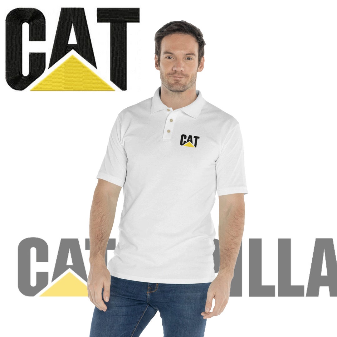 Polo Shirt Caterpillar Logo Cat Short Sleeve Fitted Slim Fit Cotton ...