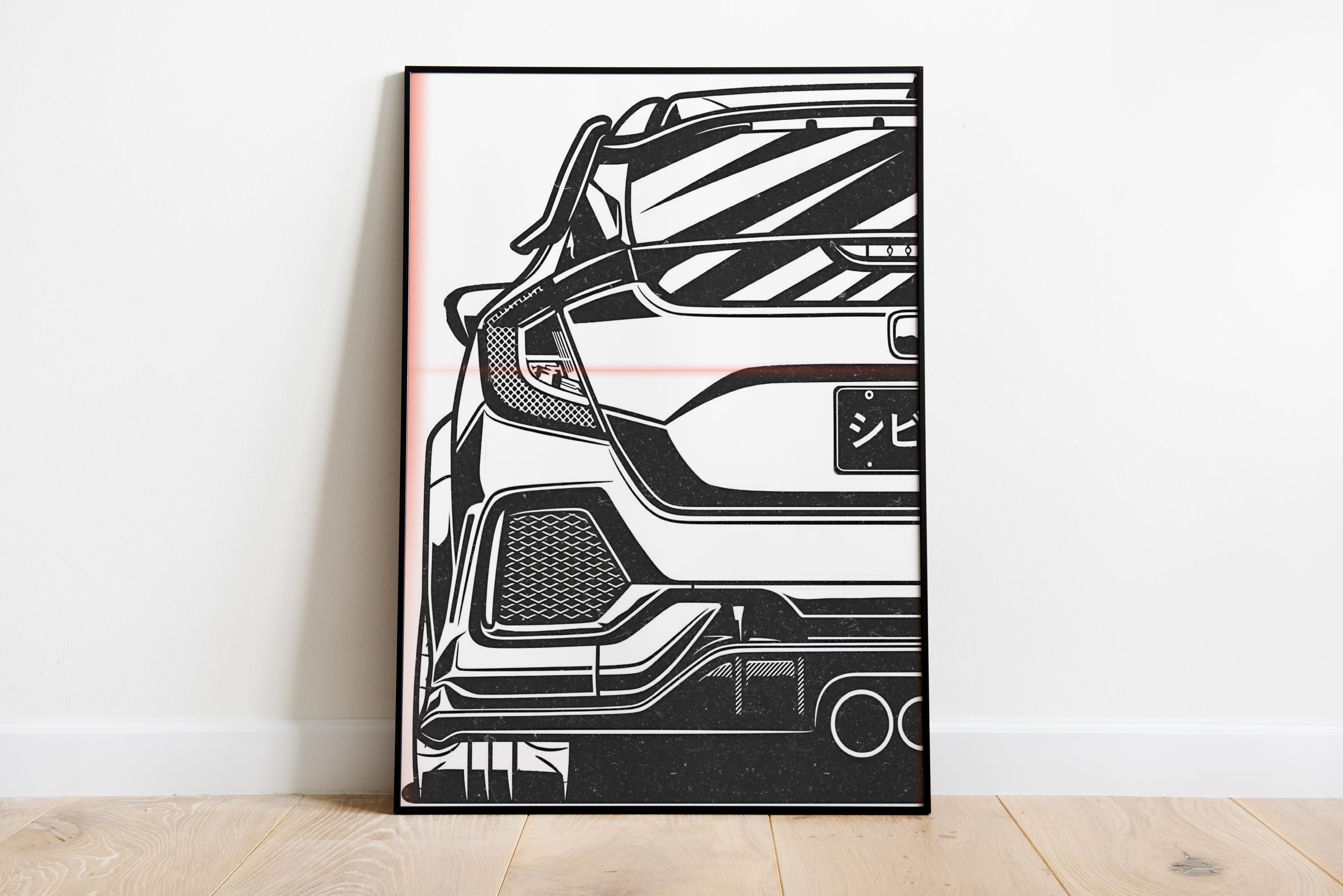 Honda Civic Type R , Car Wall Art, Car Enthusiast Gift, Automotive ...