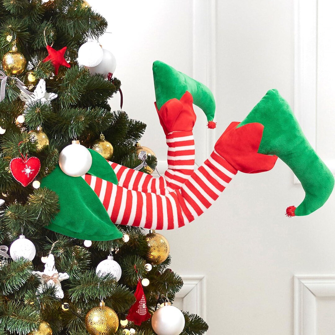 Striped Elf Legs Christmas Tree Decoration: Whimsical Holiday Ornament ...