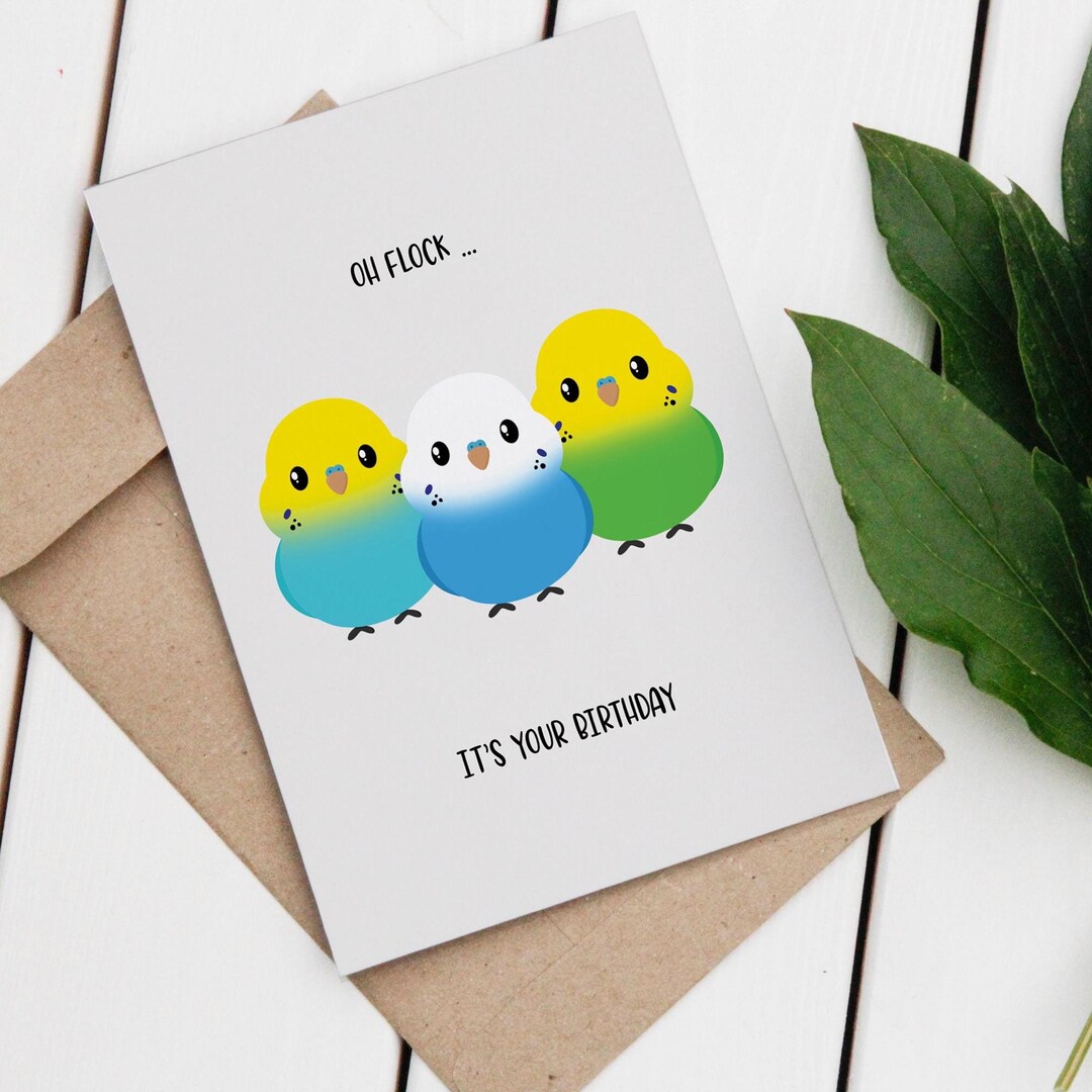 Oh Flock Birthday Card | Kawaii Budgie | Handmade Birthday Card ...