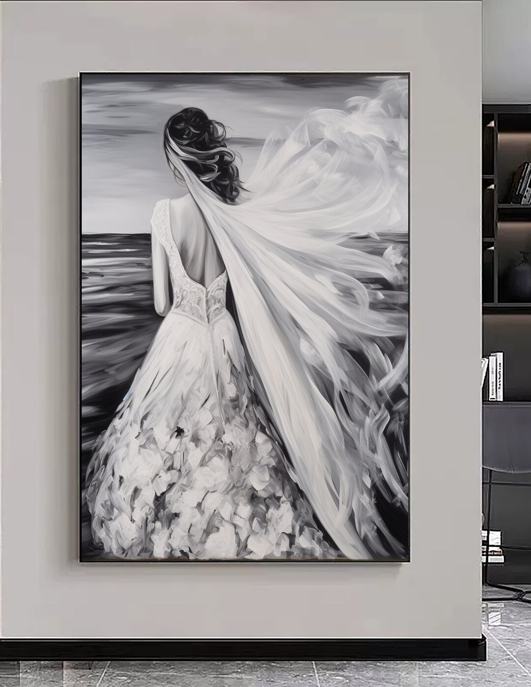Beautiful Girl Back View Oil Painting Canvas Woman Wall Art Elegant ...