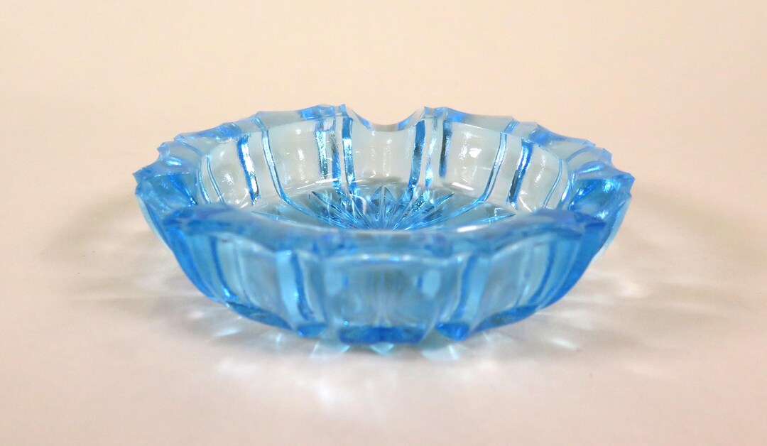 Vintage Blue Pressed Glass Ashtray - Etsy