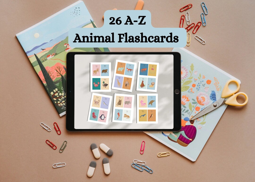 26 A-Z Animal Flashcards |minimalist Digital Editable Template for Wall ...