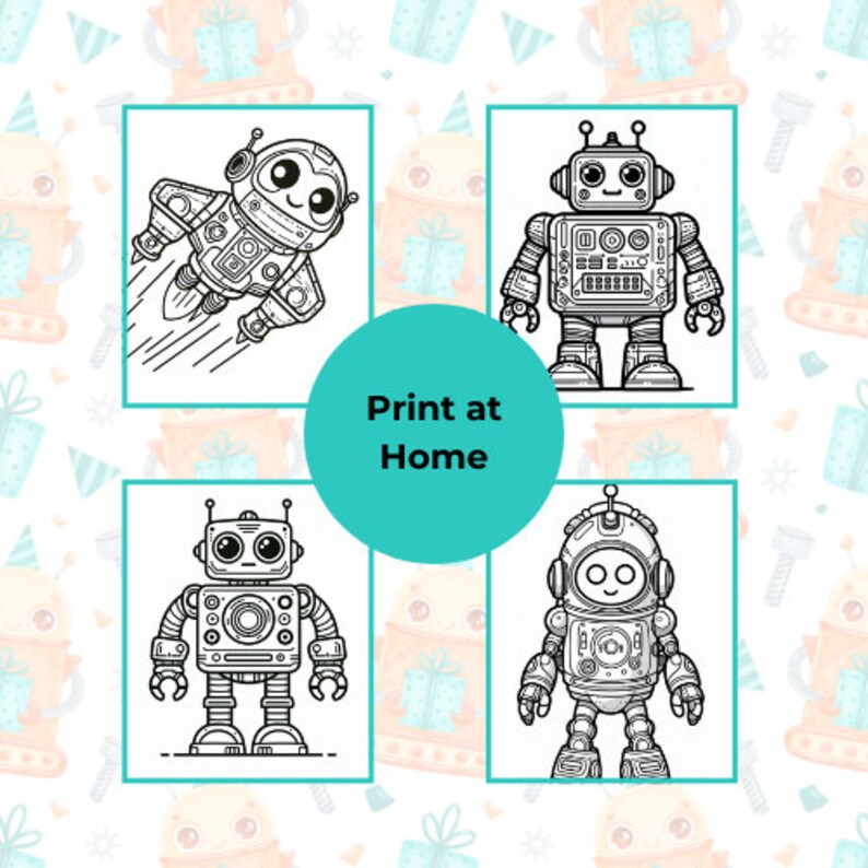 6 Robot Coloring Pages Robot Coloring Book Robot Birthday Robot ...