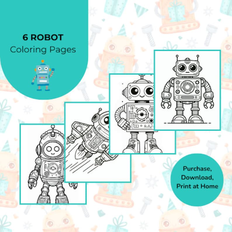 6 Robot Coloring Pages Robot Coloring Book Robot Birthday Robot ...