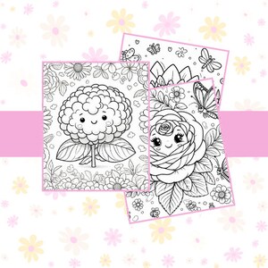 6 Kawaii Flowers Coloring Pages | Kawaii Coloring Book | Cute Kawaii ...