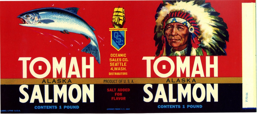Tomah Alaska Salmon Can Label Native American - Etsy