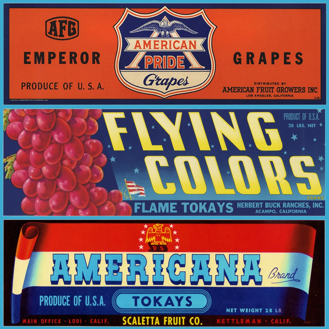 8 Different USA Related Vintage Grape Labels - Etsy