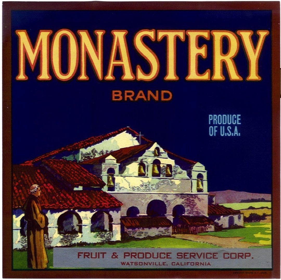 Original Vintage Crate Label MONASTERY Watsonville Monk - Etsy