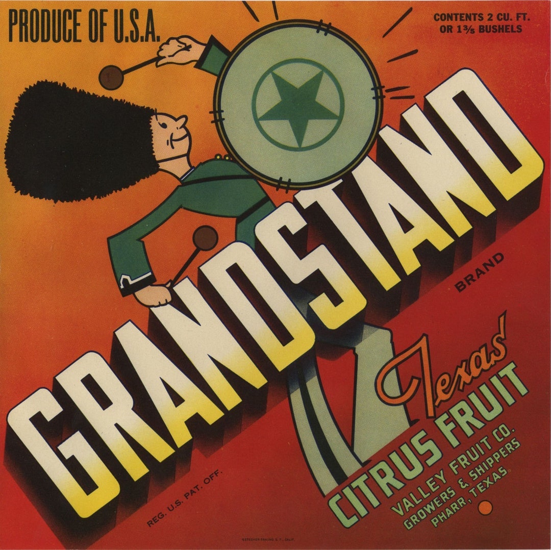 Original Vintage Texas Citrus Crate Label Marching Band Drummer ...