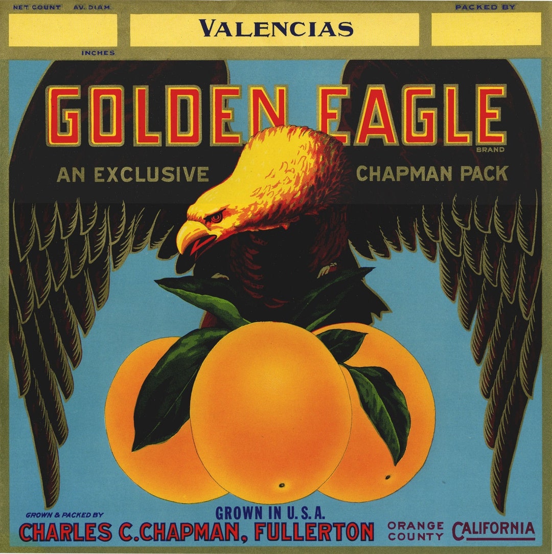 Original Vintage Orange Crate Label Golden Eagle Fullerton Orange ...