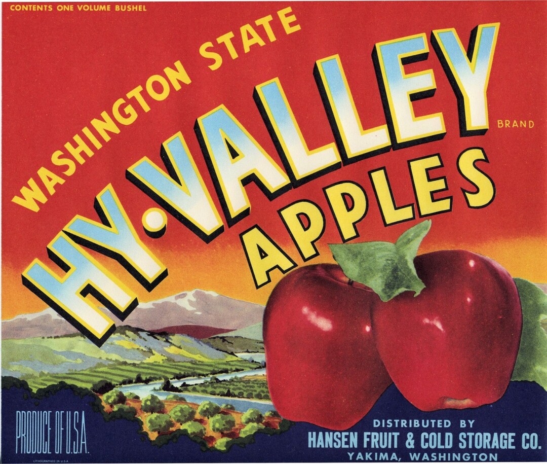 HY VALLEY Apple Crate Label From Yakima Washington - Etsy