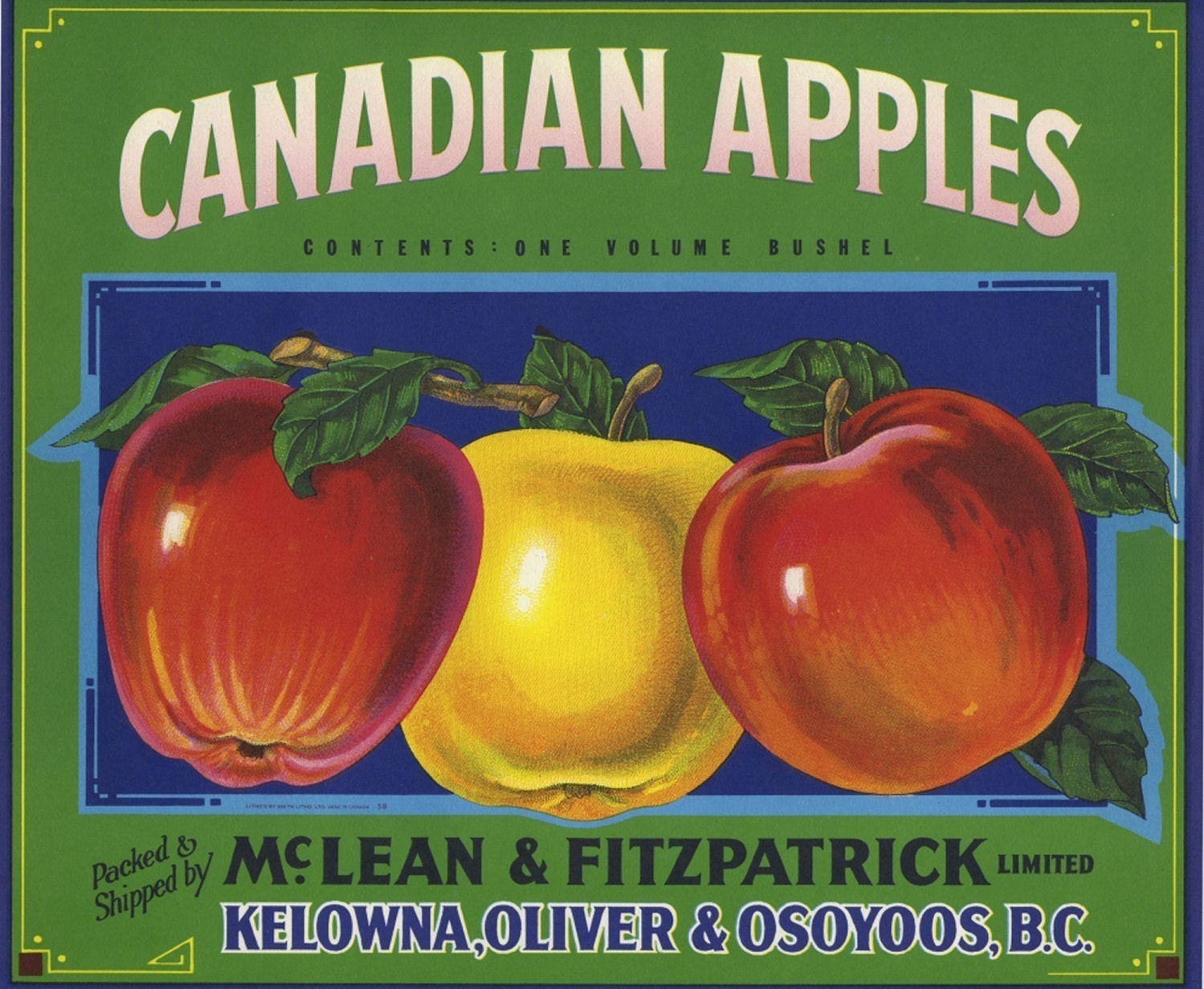 Canadian Apple Fruit Crate Label British Columbia - Etsy