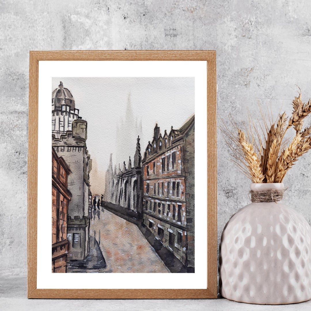 Rainy Edinburgh. Watercolor Painting on Paper, Urban Scape, сity ...