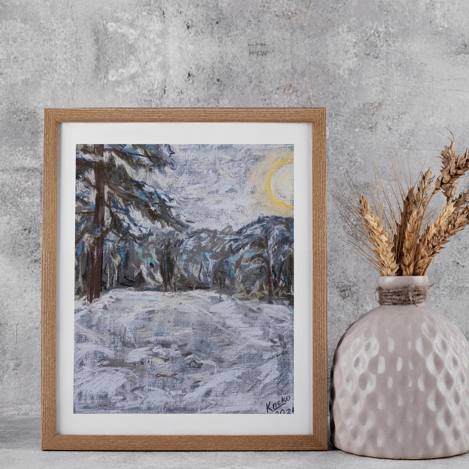 Winter Cyprus. Soft and Oil Pastel Painting on Paper, Landscape, Nature ...