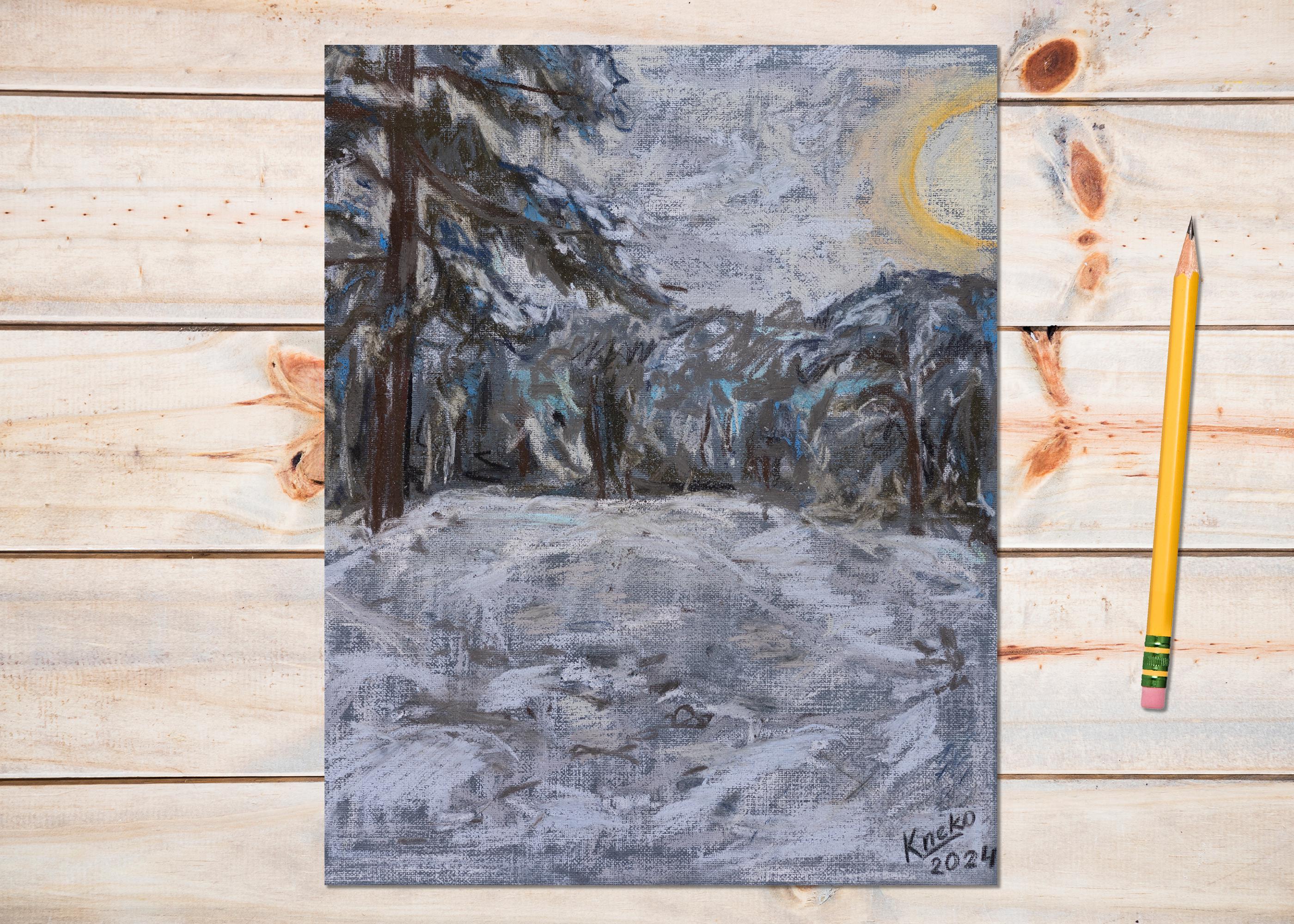 Winter Cyprus. Soft and Oil Pastel Painting on Paper, Landscape, Nature ...