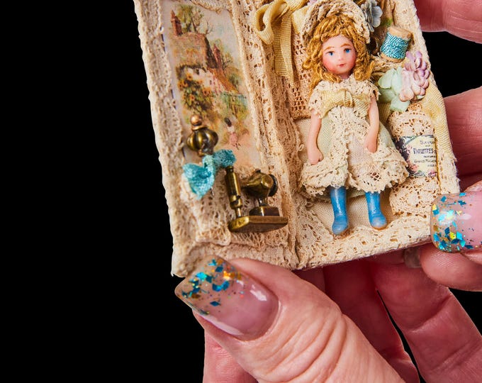 Tiny 2" Miniature OOAK Dollhouse Doll in Mini Sewing Display Box - Etsy
