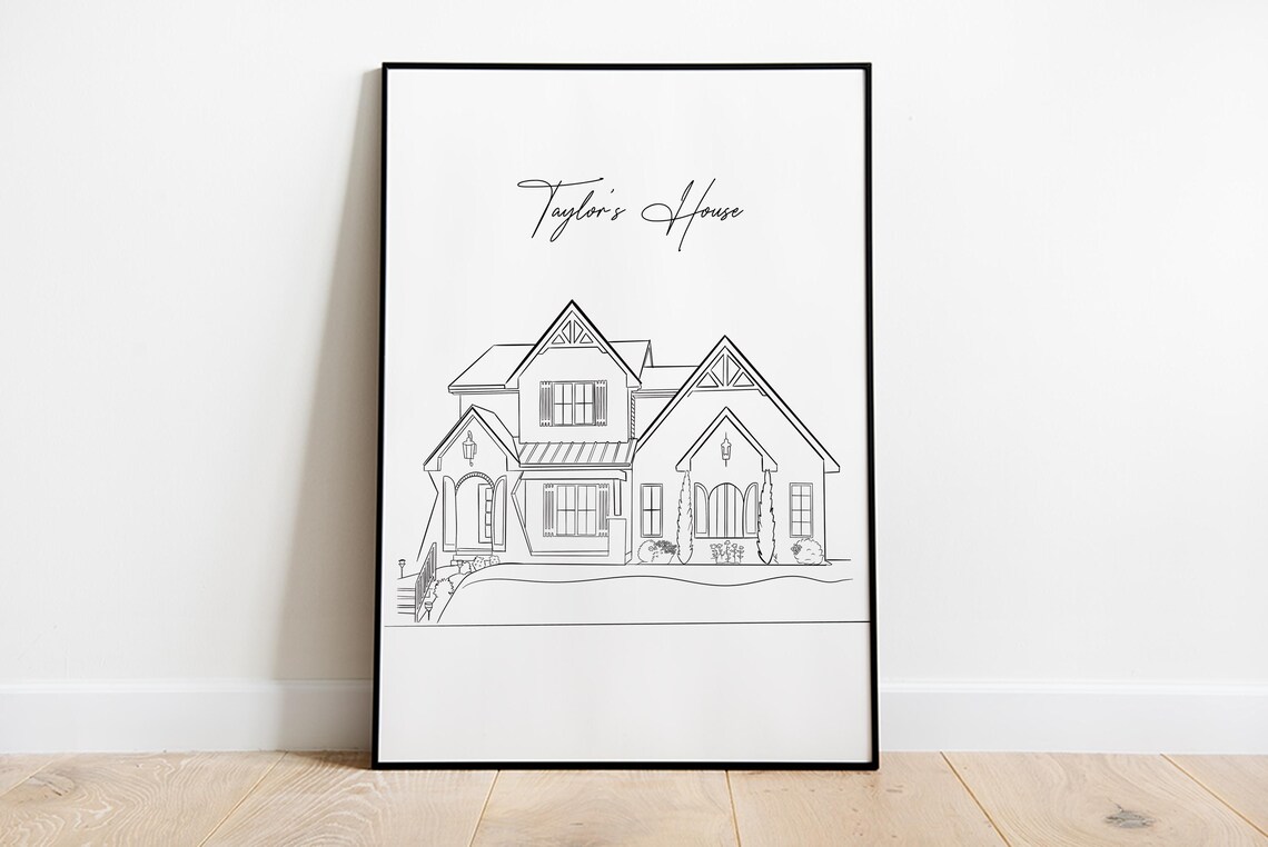 Custom House Line Drawing, Custom House Sketch, Outline House, House ...