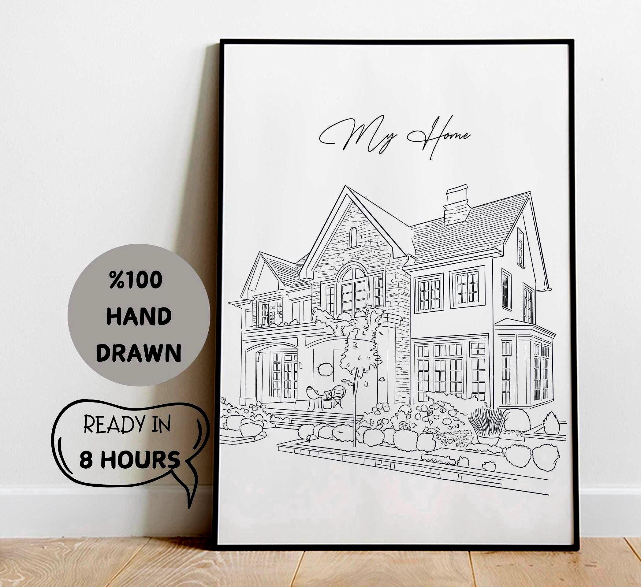 Beautiful Line Drawings Of Houses House Line Drawing Etsy