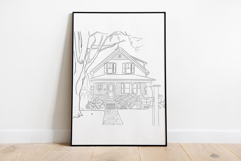 Custom House Line Drawing, Custom House Sketch, Outline House, House ...