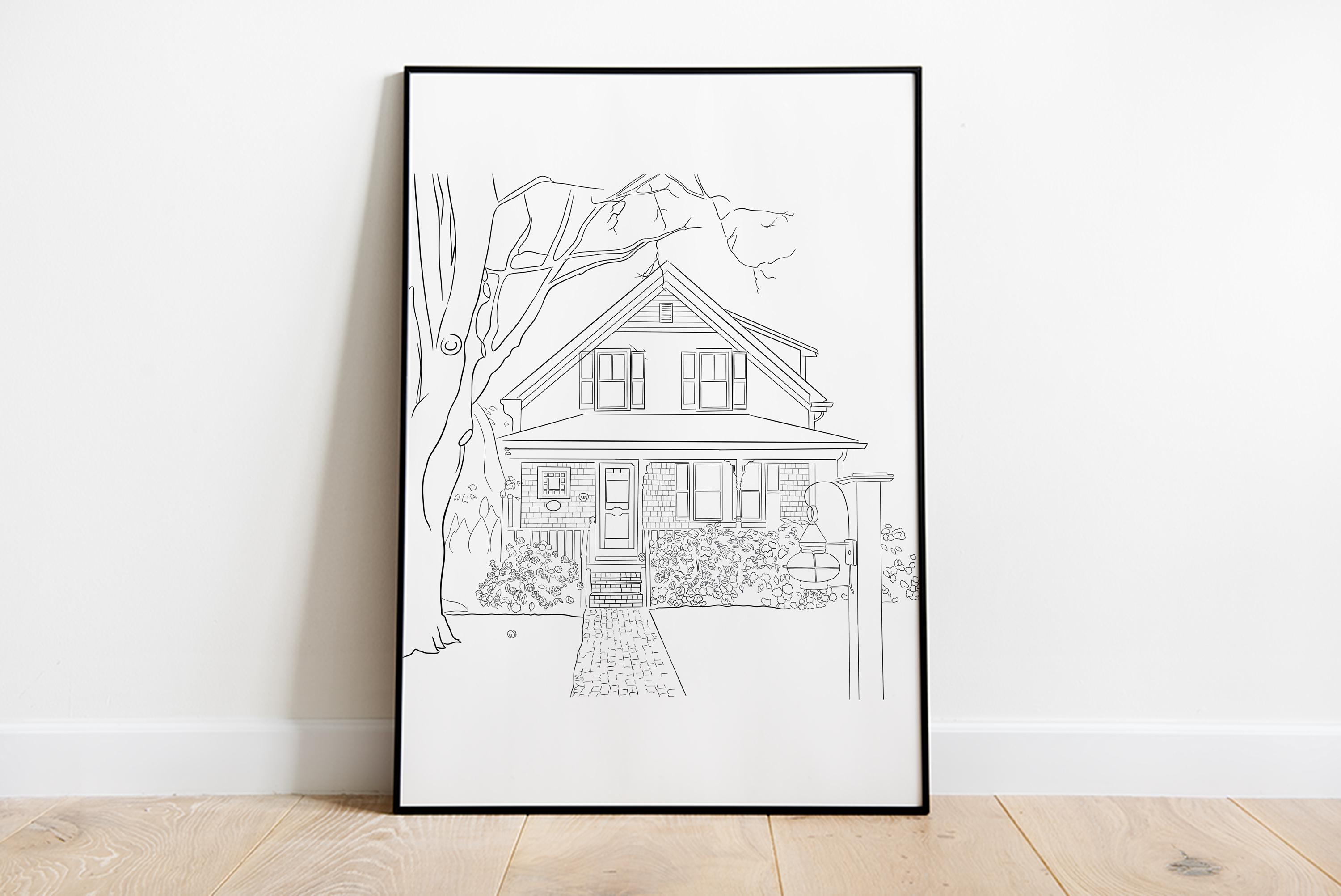 Custom House Line Drawing, Custom House Sketch, Outline House, House ...