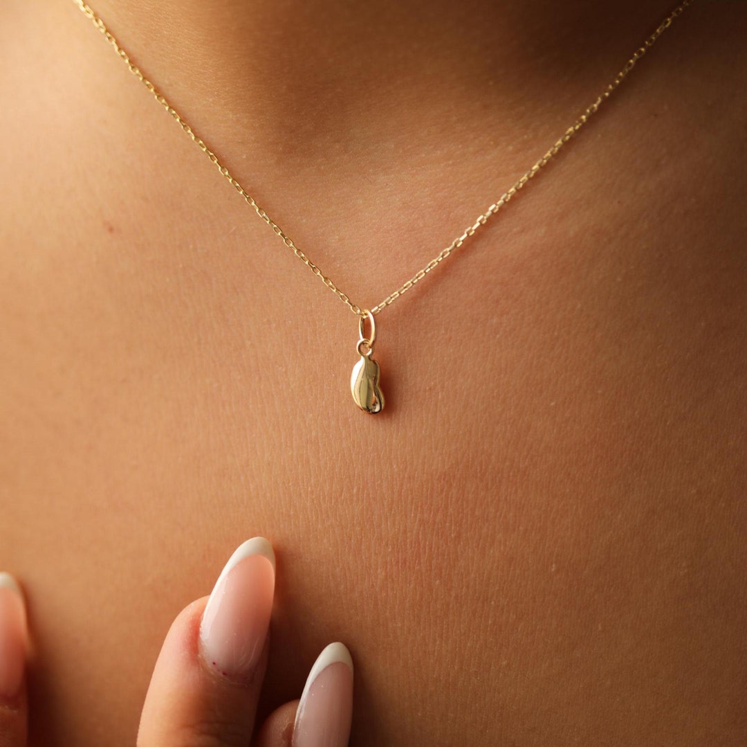 14K Solid Gold Bean Necklace, Bean Necklace Gift, Anniversary Necklace ...