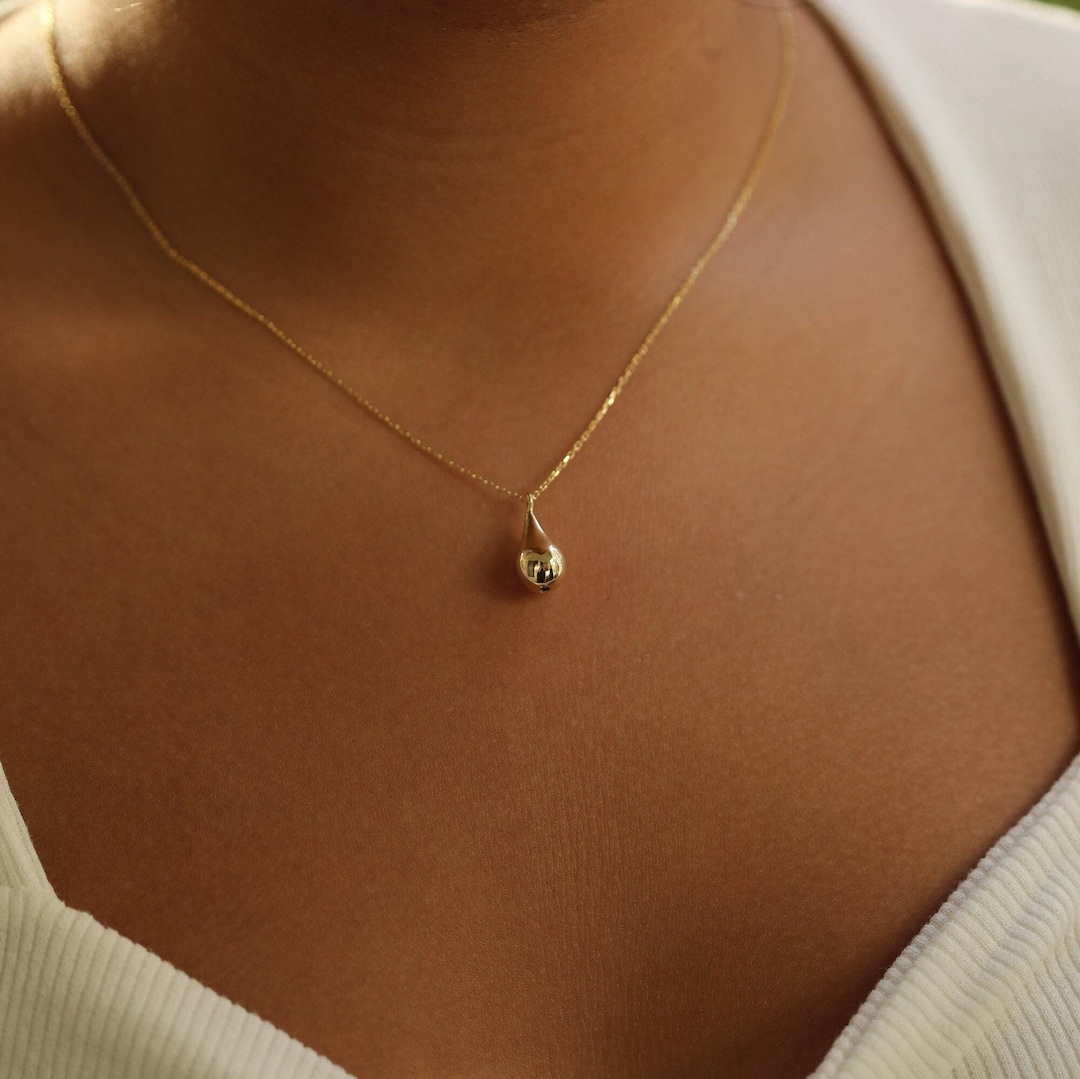 14K Solid Gold Cremation Urn Tear Drop Necklace, Gold Ash Holder ...
