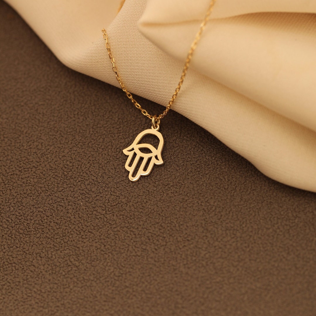 14K Gold Hamsa Hand Pendant, Good Luck Charm, Hand of Fatima Pendant ...