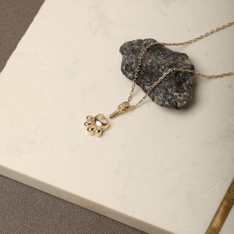14K Gold Diamond Paw Print Cremation Necklace, Pet Memorial Keepsake - Etsy