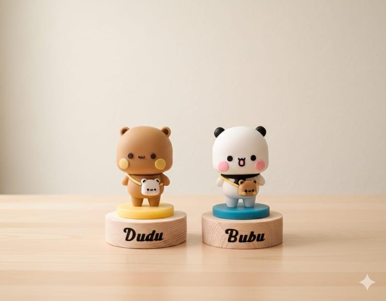 Bubu Dudu Figurines With Personalised Wooden Stand, Customised Display ...