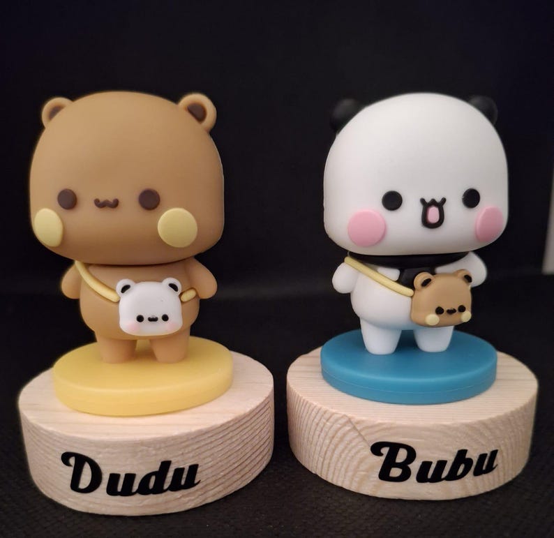 Bubu Dudu Figurines With Personalised Wooden Stand, Customised Display ...