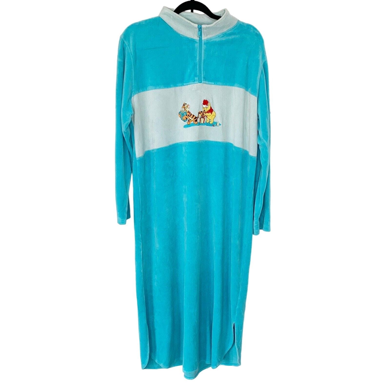 DISNEY Vintage Winnie Pooh Christmas Maxi Nightgown Pullover Robe Blue ...
