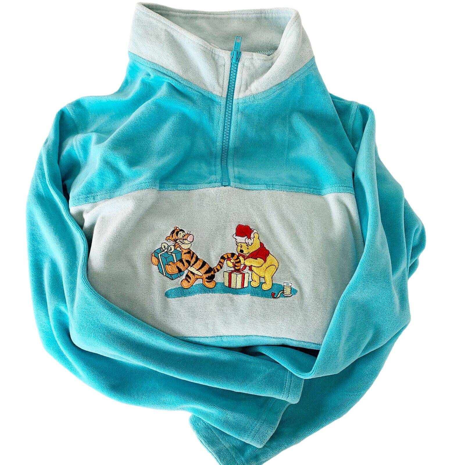DISNEY Vintage Winnie Pooh Christmas Maxi Nightgown Pullover Robe Blue ...