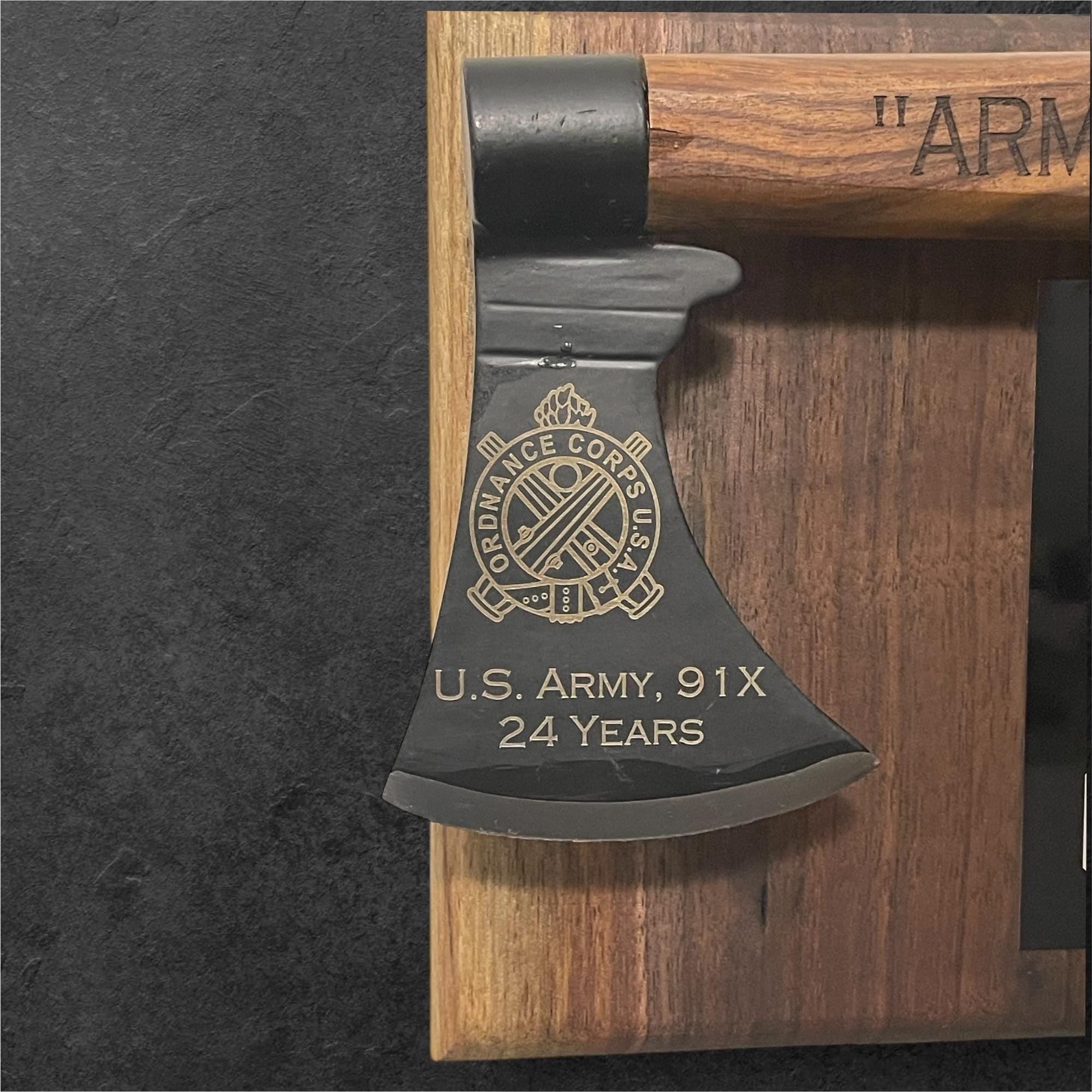 Custom Engraved Mounted Hatchet | Axe Award on Black Walnut | Custom ...