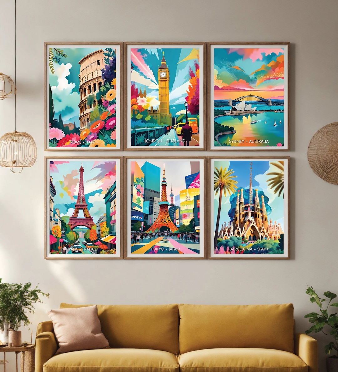 Colorful Travel Art Set of 6 Prints, Colorful Travel Art, Travel Art ...