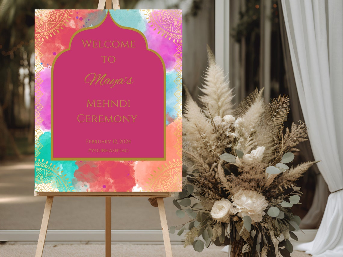 Bright Colorful Burst Mehndi-wedding Party Welcome Sign - Etsy