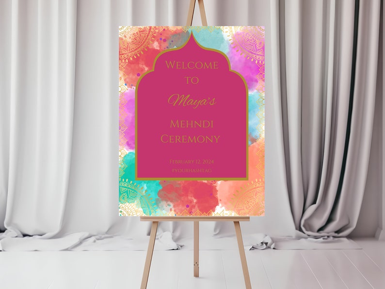 Bright Colorful Burst Mehndi-wedding Party Welcome Sign - Etsy