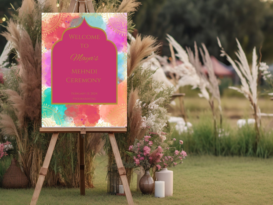 Bright Colorful Burst Mehndi-wedding Party Welcome Sign - Etsy