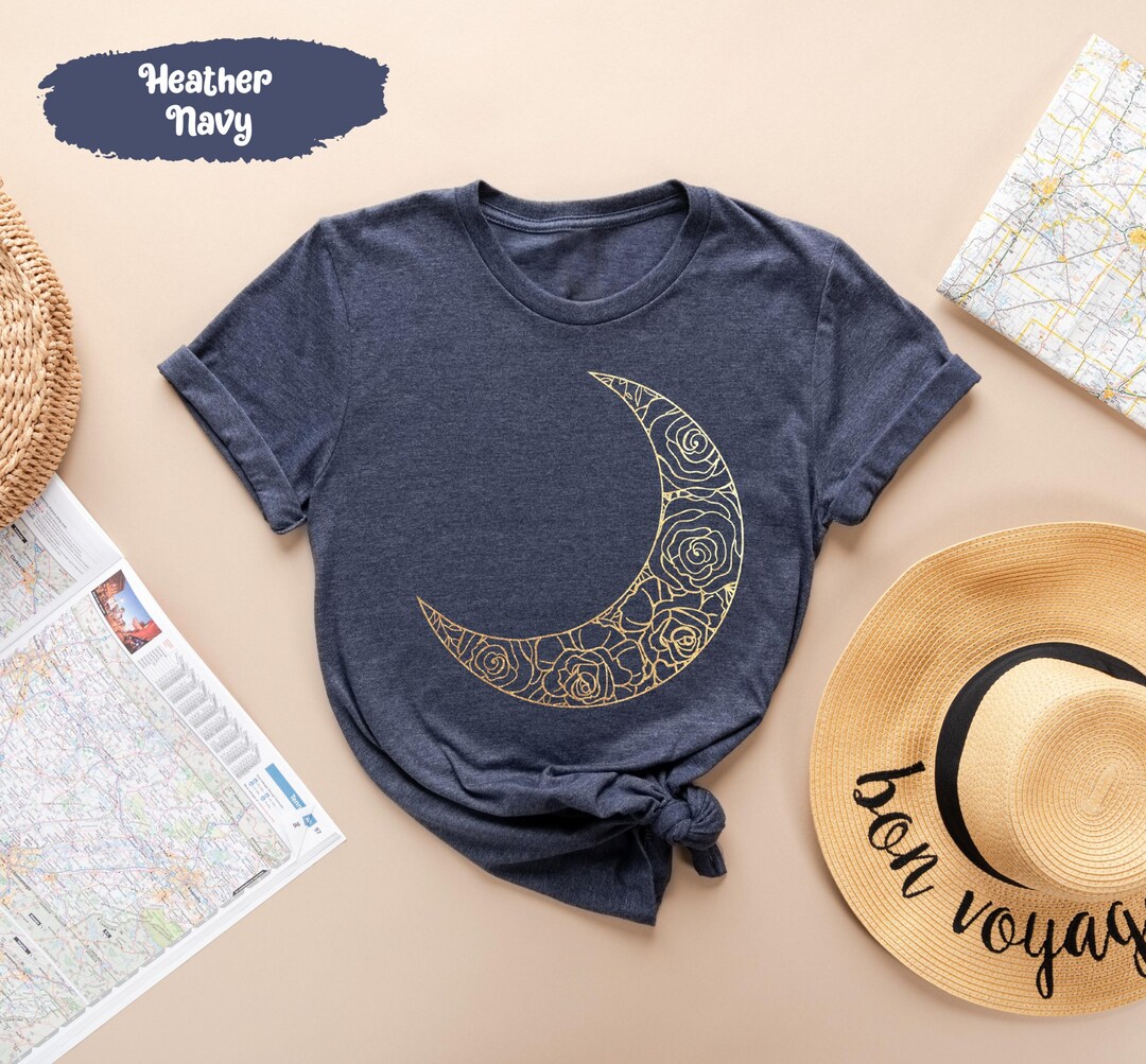Floral Moon Tshirt, Moon and Rose Tshirts, Crescent Moon Tee, Space T ...