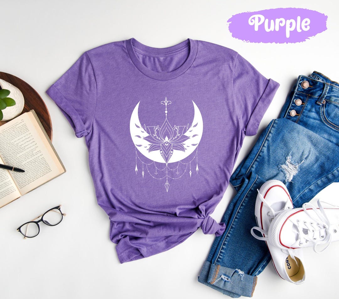 Floral Moon Shirt, Lotus Flower Tshirt, Moon Phases Tee, Crescent Moon ...